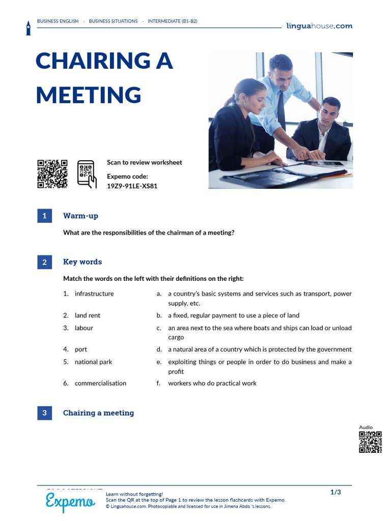 Chairing A Meeting British English Teacher | PDF | Language Arts ...