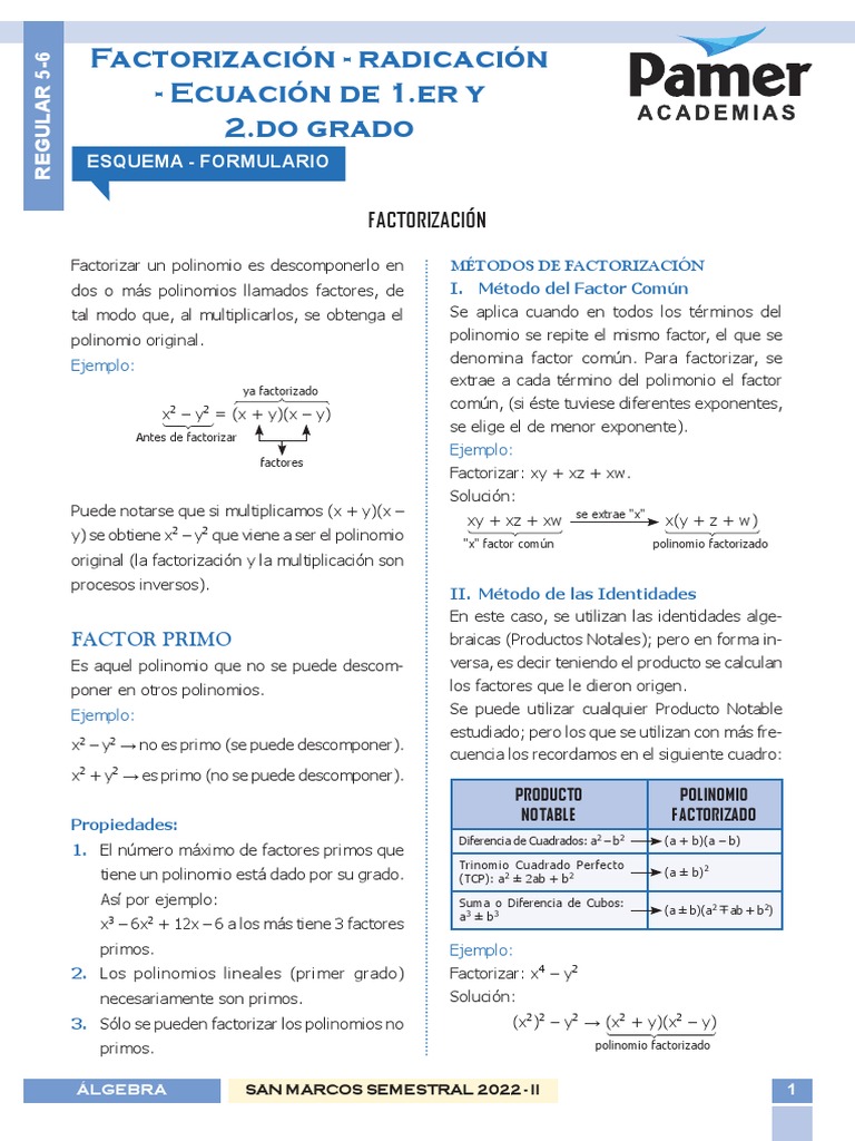 Factorization Methods: A Guide to Factorizing Polynomial Expressions | PDF | Factorización ...