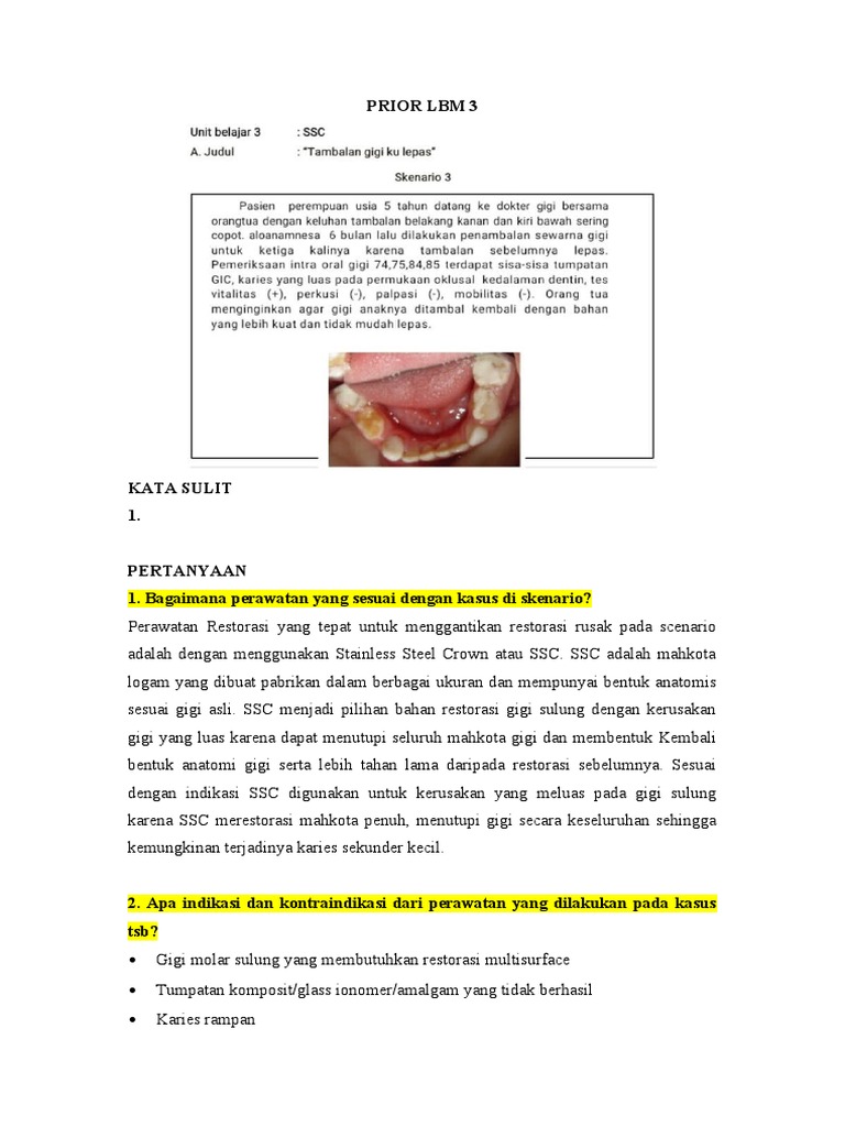 Perawatan Restorasi Gigi Anak dengan SSC | PDF