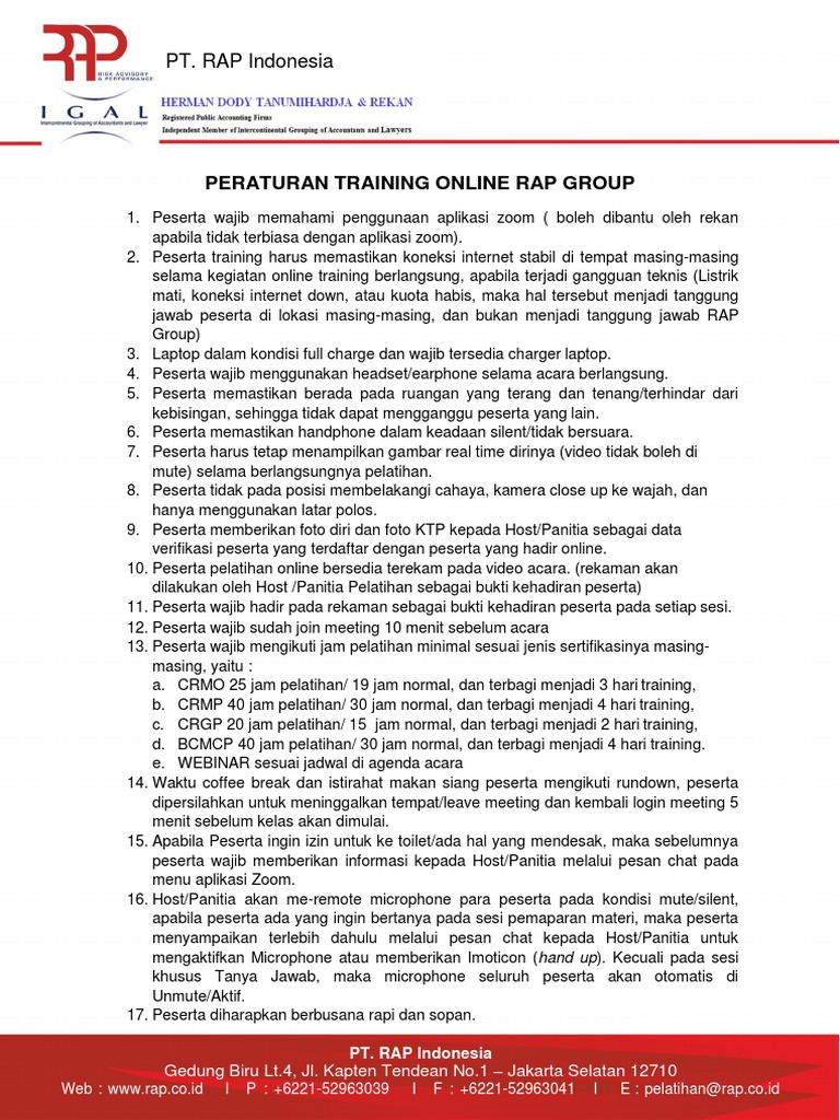 Peraturan Training Online Rap Group | PDF