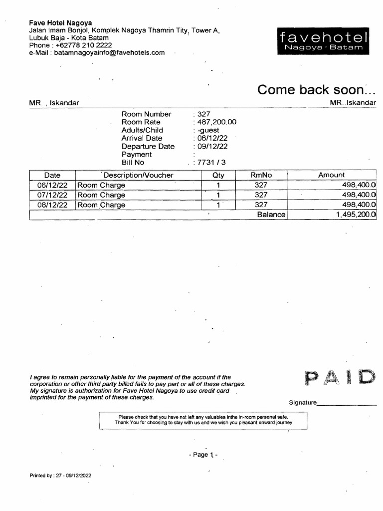 Favehotel Invoice | Download Free PDF | Money | Credit