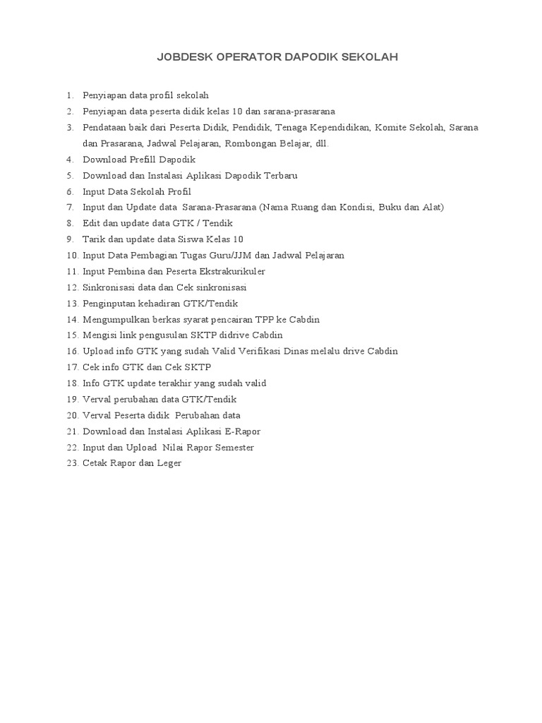 Tugas Operator Dapodik Sekolah | PDF | Karier & Perkembangan