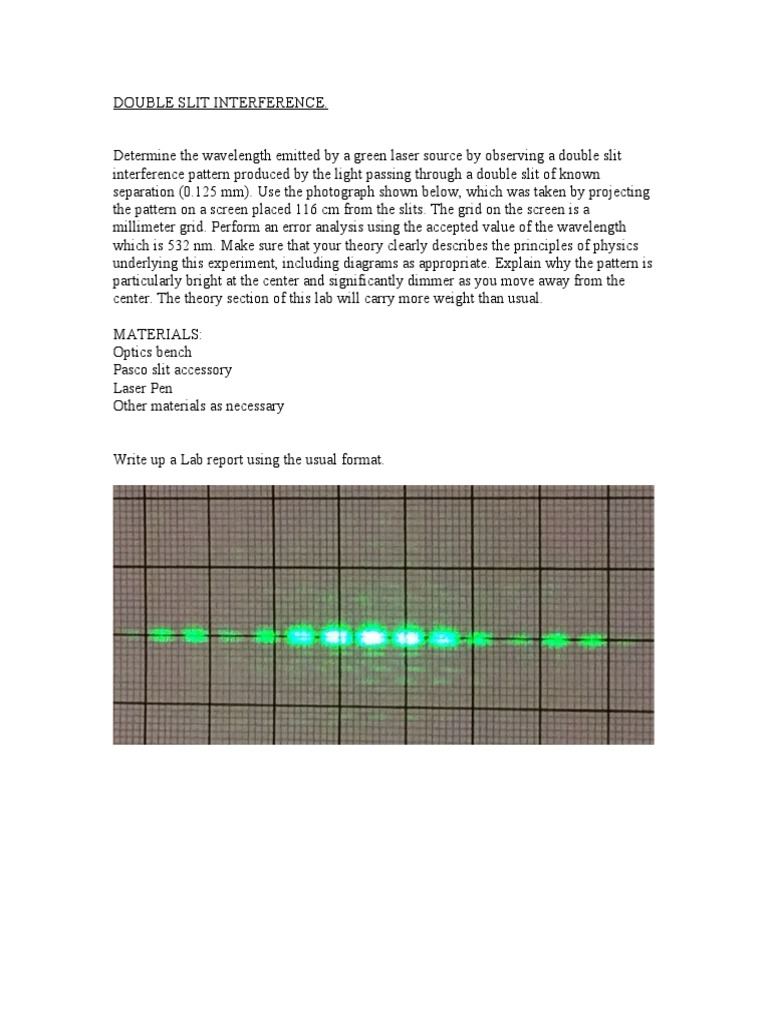 Double Slit Interference Lab | PDF | Teaching Methods & Materials ...