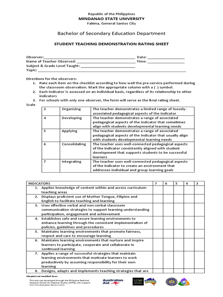Teaching Demonstration Rating Sheet FINAL | PDF | Teaching Method | Teachers