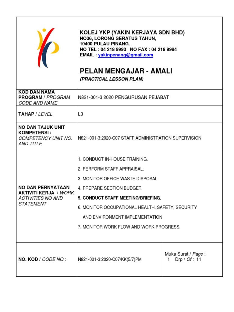 Pelan Mengajar Amali 5 | PDF