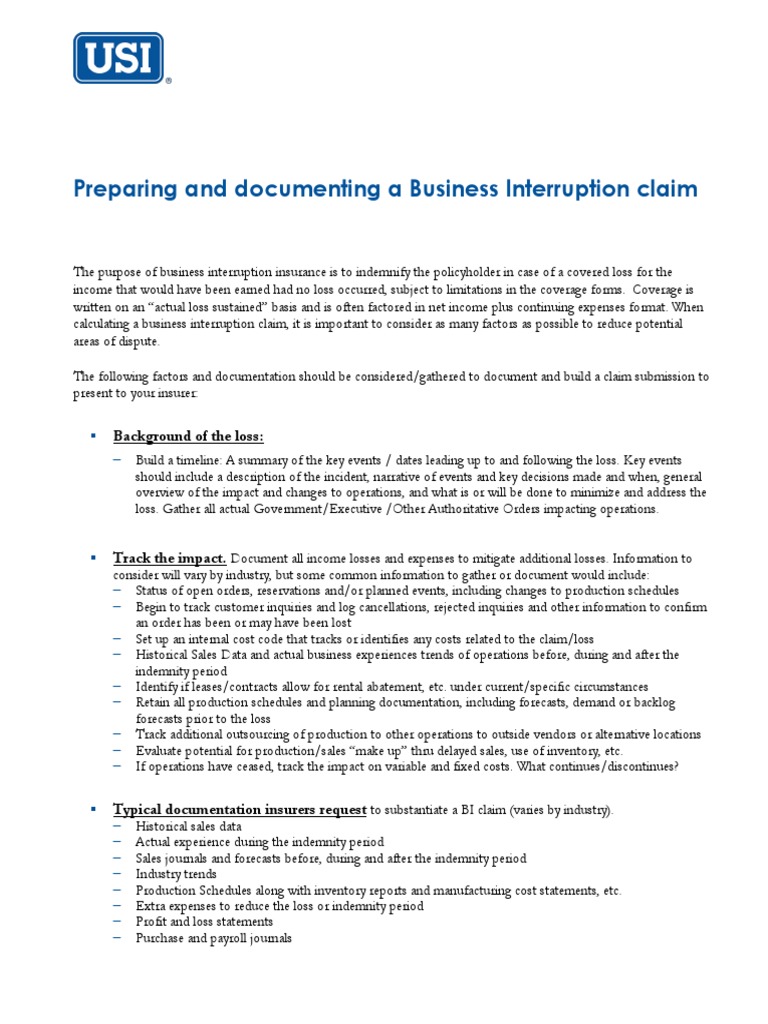 Preparing and Documenting A Business Interruption Claim | PDF ...