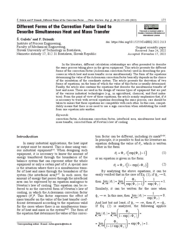 Different Forms of The Correction Factor Used To Describe Simultaneous ...