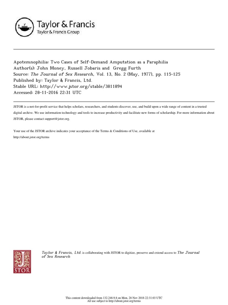 Apotemnophilia: Cases of Self-Amputation | PDF | Human Sexual Activity ...