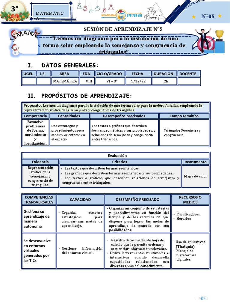 3° Sesión de Aprendizaje Sesión 5-Sem.3-Exp.8-Mate | PDF | Método de enseñanza | Aprendizaje