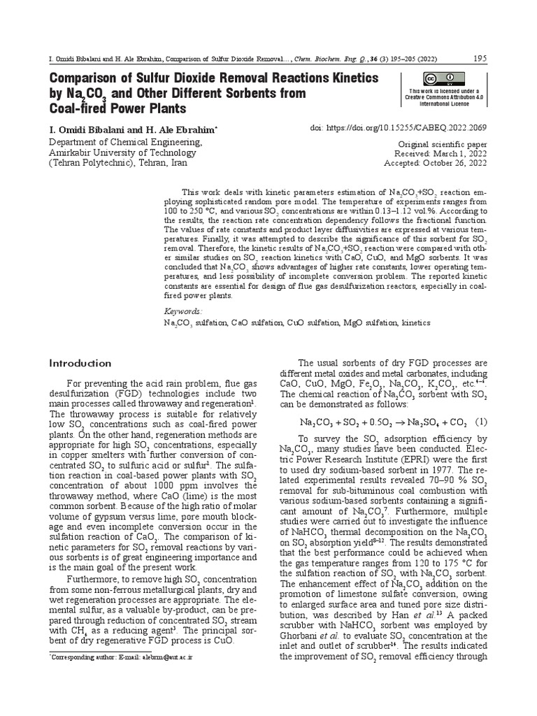 Comparison of Sulfur Dioxide Removal Reactions Kinetics by Na2 CO3 and ...