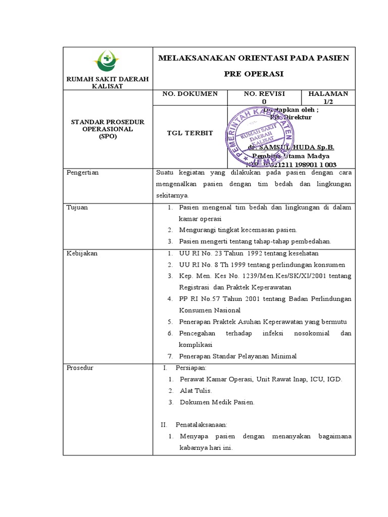 Orientasi Pasien Pre Operasi RS Kalisat | PDF | Kesehatan Holistik ...