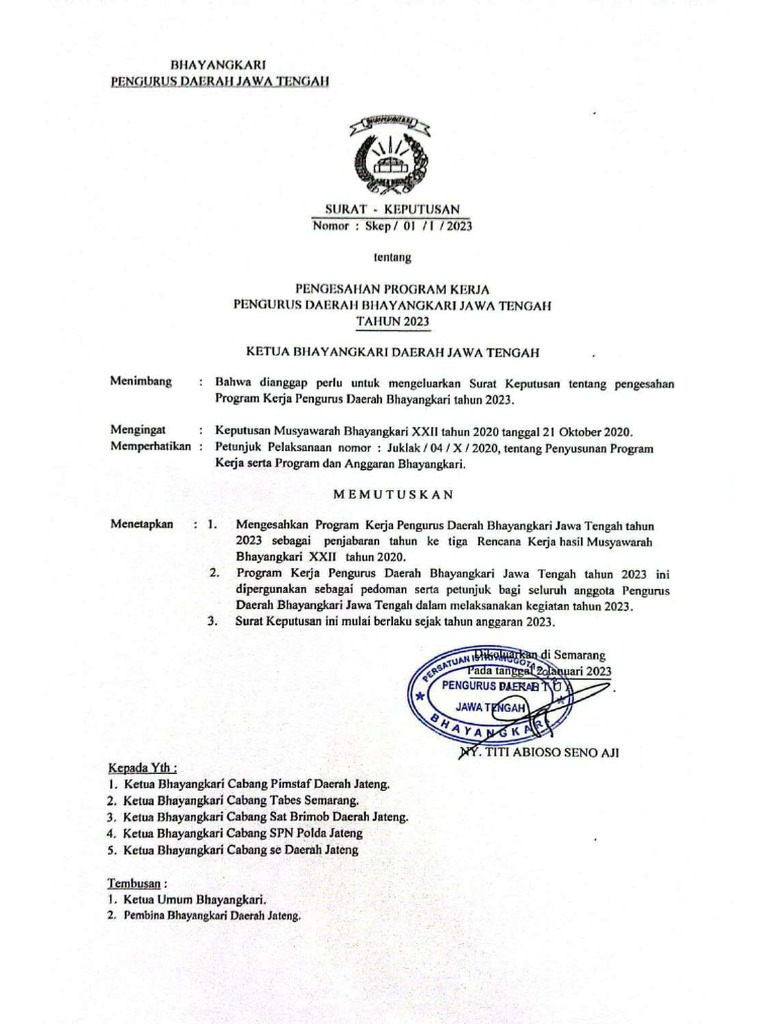 Program Kerja Pd. Bhay. Jateng Tahun 2023 | PDF