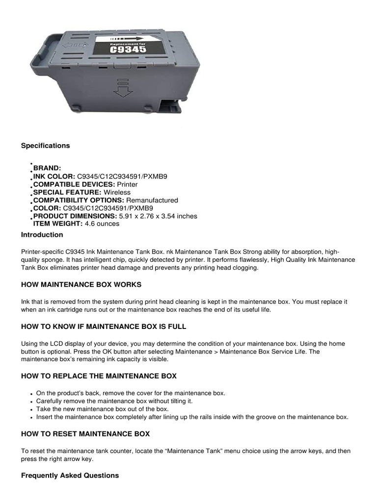 C9345 Maintenance Box Remanufactured | PDF | Printer (Computing) | Computing
