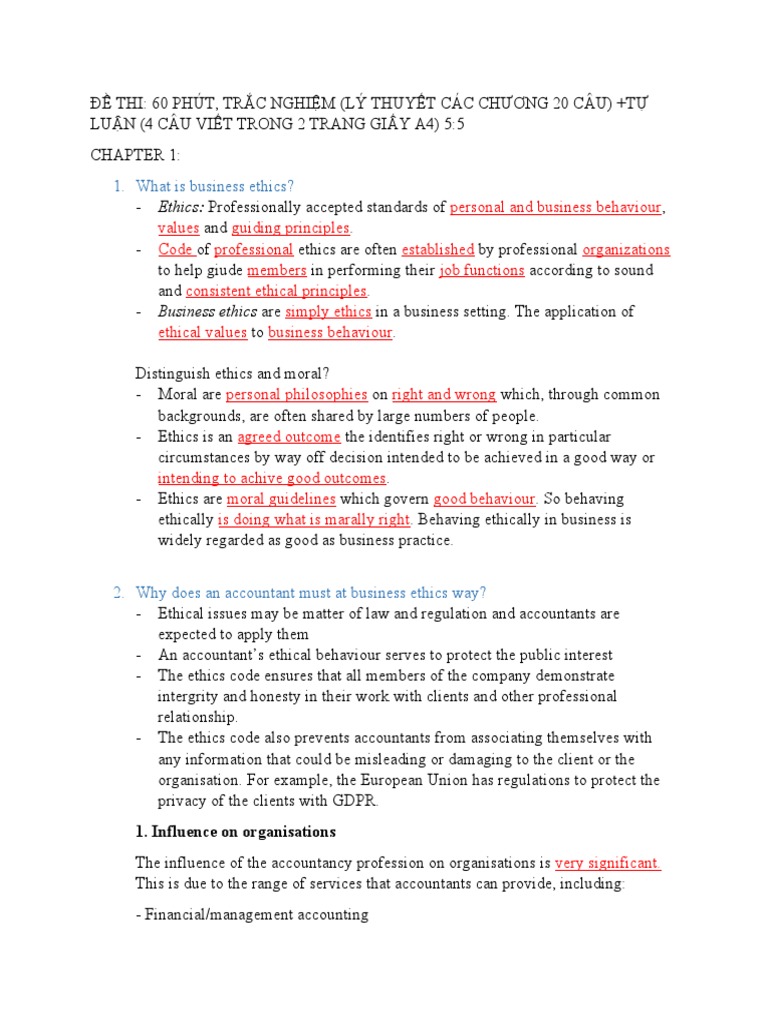 Business Ethics Exam Overview and Principles | PDF | Business Ethics ...