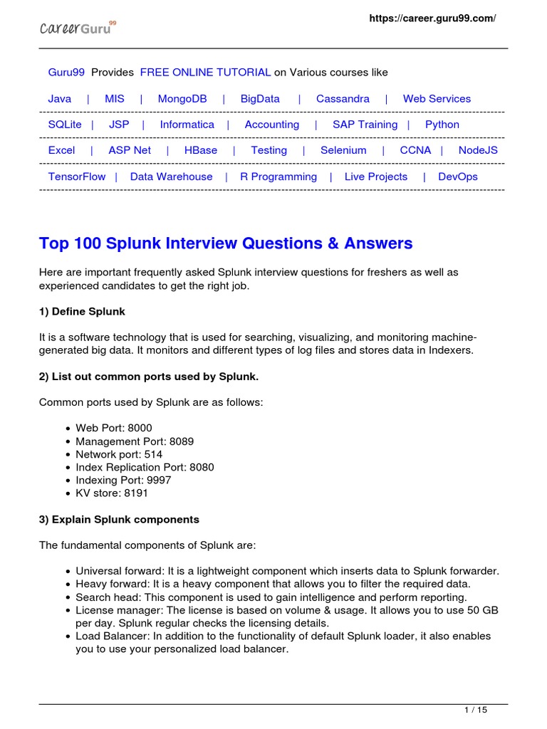 Top 100 Splunk Interview Questions 1671145278 | PDF | Database Index | Representational State ...