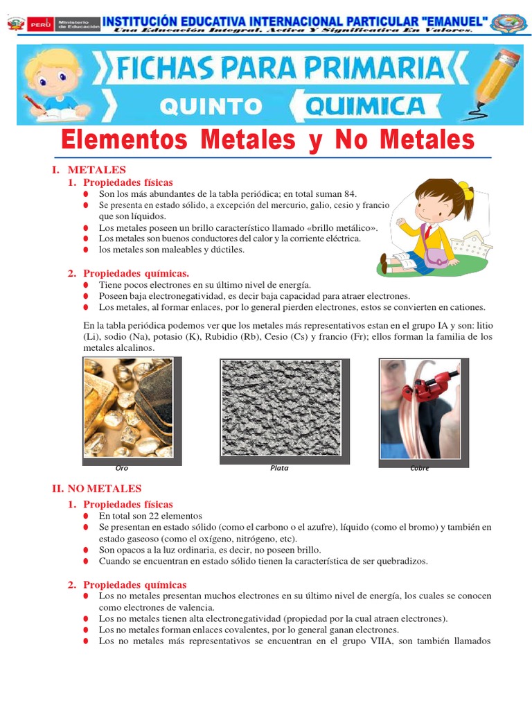 Elementos Metales y No Metales para QUINTO de Primaria | PDF | Rieles ...