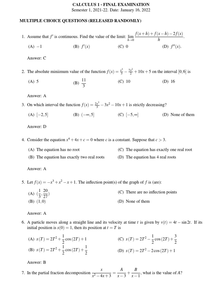 Final Sem 1 2021 (Answer) | PDF | Integral | Mathematical Analysis