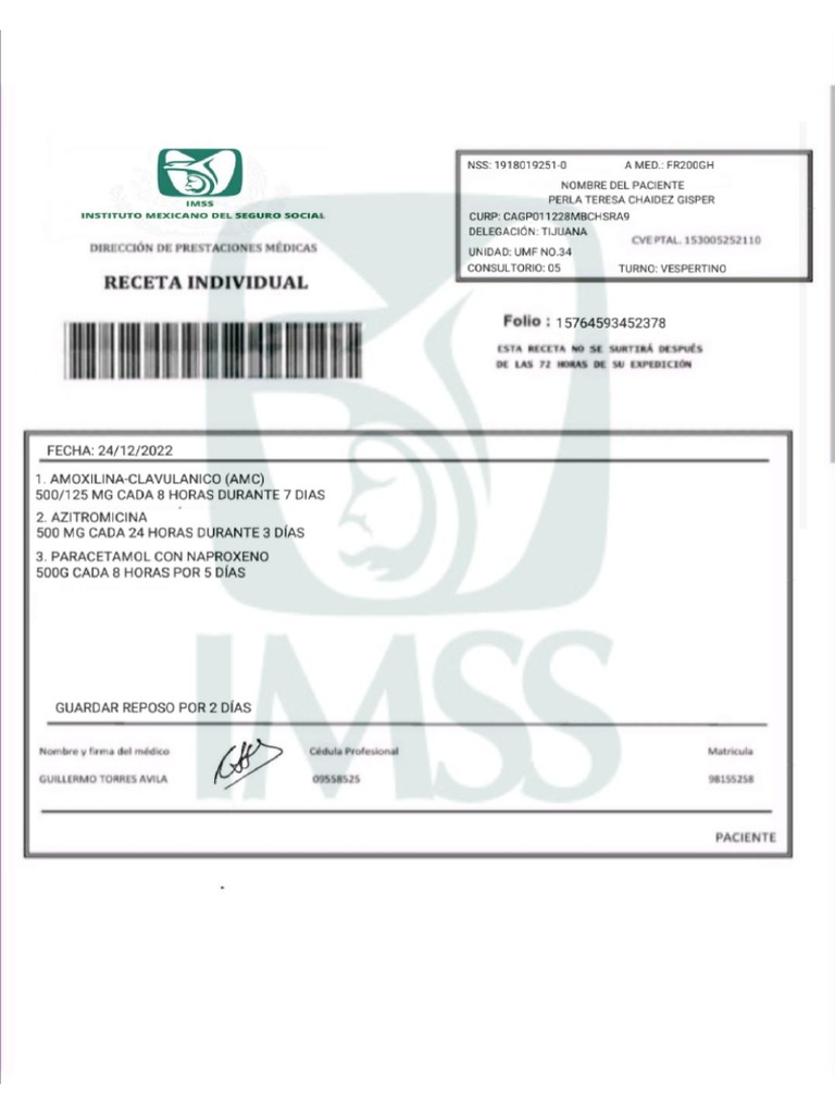 Receta Imss Reposo | PDF