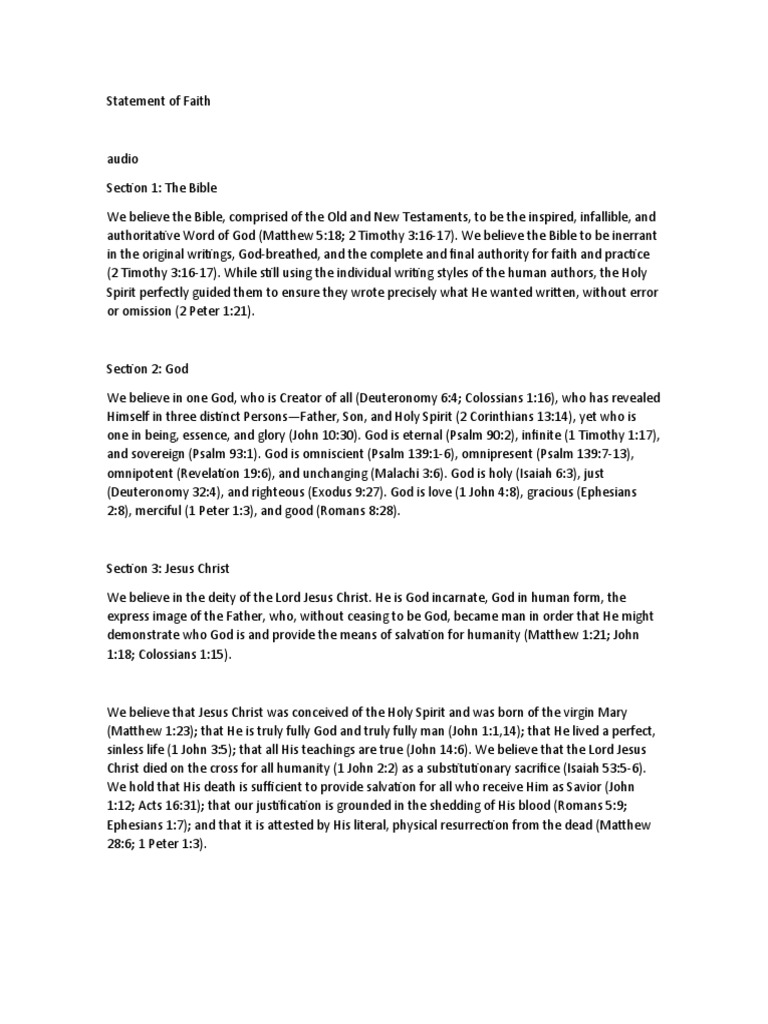 Statement of Faith | PDF | God | Jesus