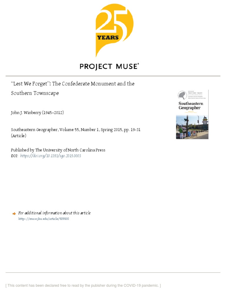 WINBERRY, J. Lest We Forget - The Confederate Monument and The Southern ...