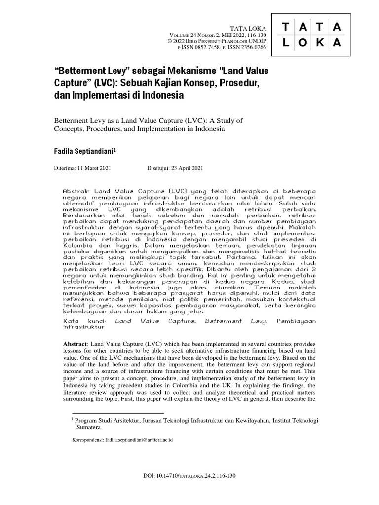 Betterment Levy Sebagai Mekanisme LVC | PDF | Real Estate Appraisal | Economies