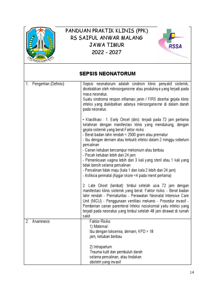 Panduan Sepsis Neonatorum 2022-2027 | PDF