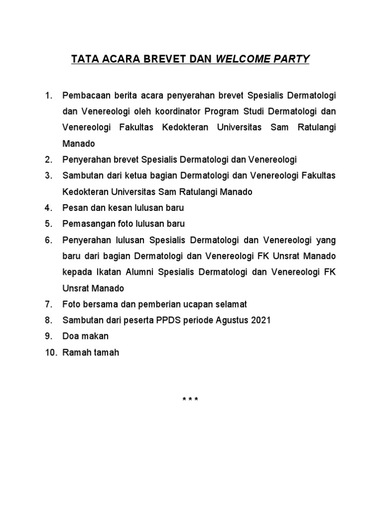 Tata Acara Brevet Dan Welcome Party 2022 | PDF