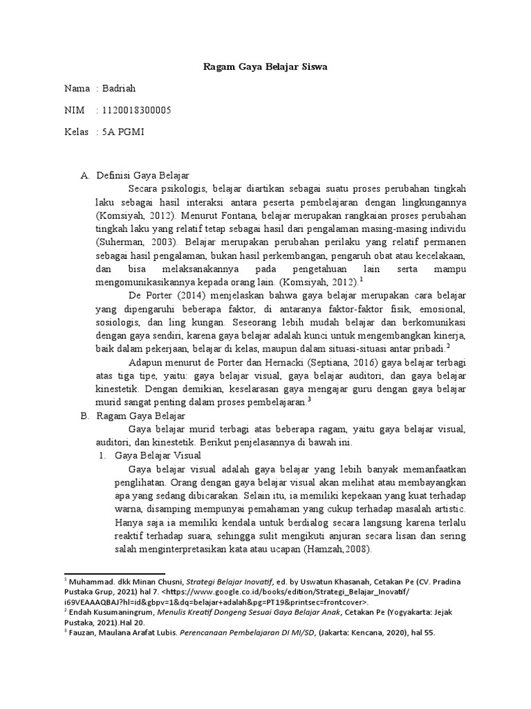 Ragam Gaya Belajar Siswa | PDF