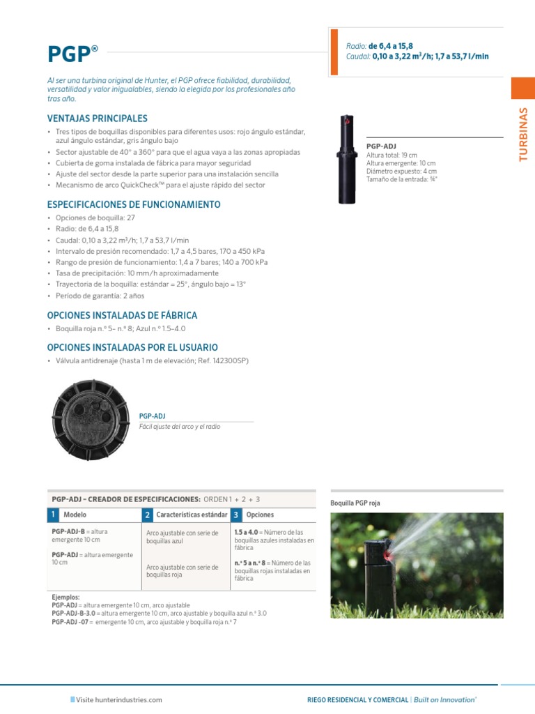 Ficha Técnica Aspersor PGP | PDF | Presión