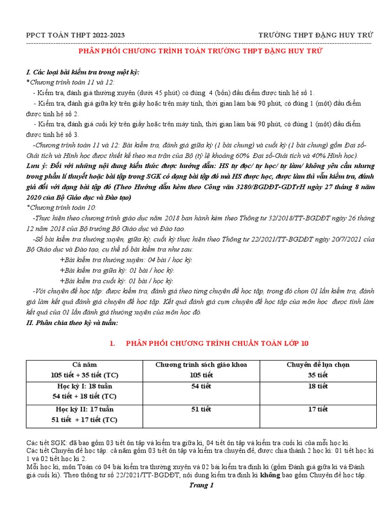 PPCT Toan THPT 2022-2023 | PDF