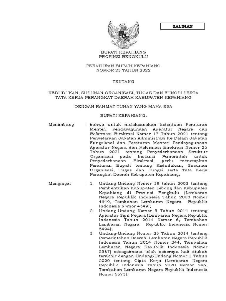 Salinan Perbup No 23 SOTK | PDF