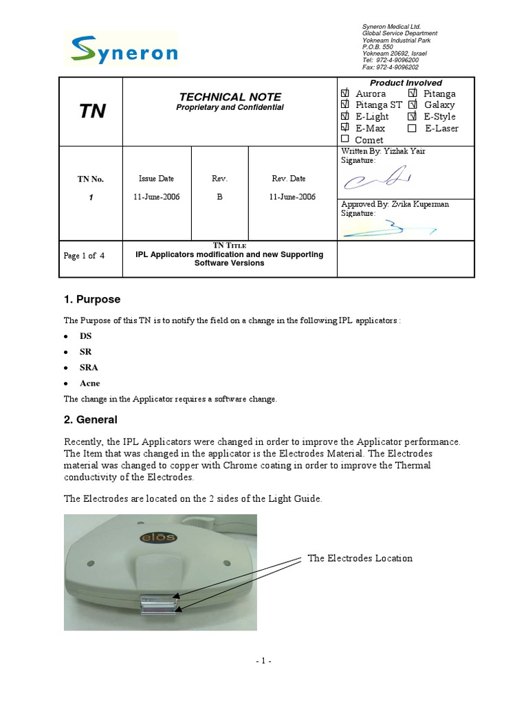 TN-1-IPL Applicators Modification and New Supporting Software Versions ...