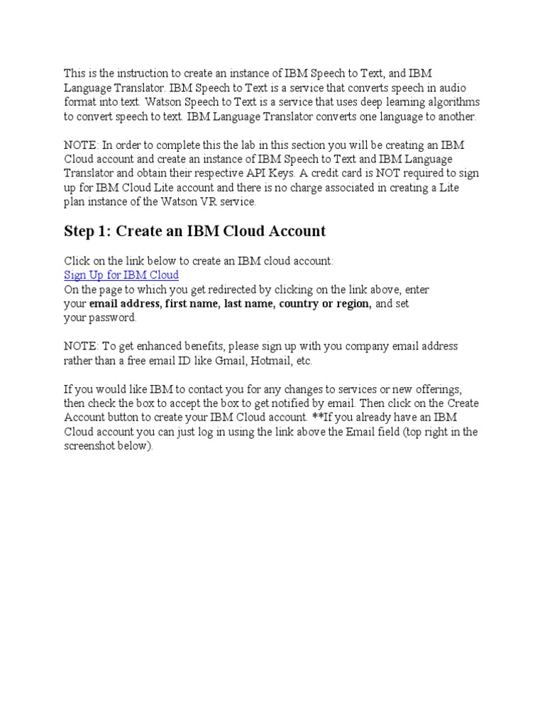 This Is The Instruction To Create An Instance of IBM Speech To Text | PDF | Speech Recognition ...