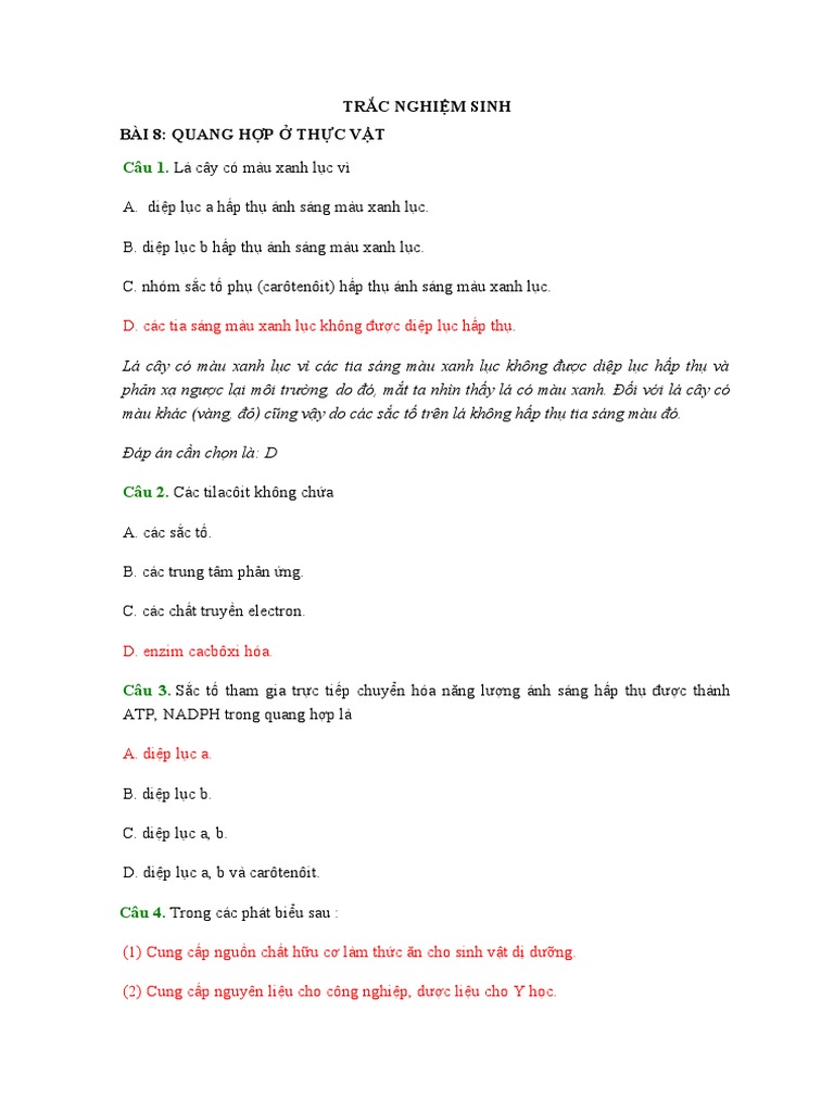 TRẮC NGHIỆM SINH 2 | PDF