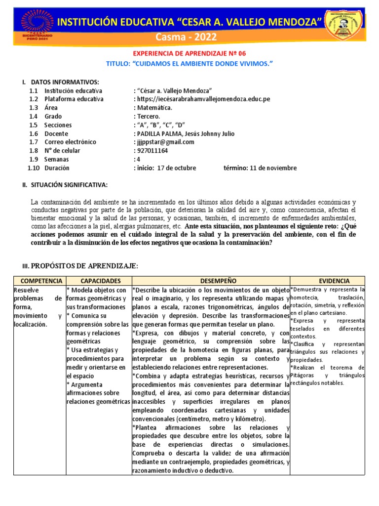EXPERIENCIA DE APRENDIZAJE #06 Tercero | PDF | Geometría | Triángulo