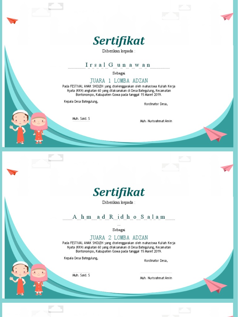 Sertifikat Lomba Anak Islami | PDF
