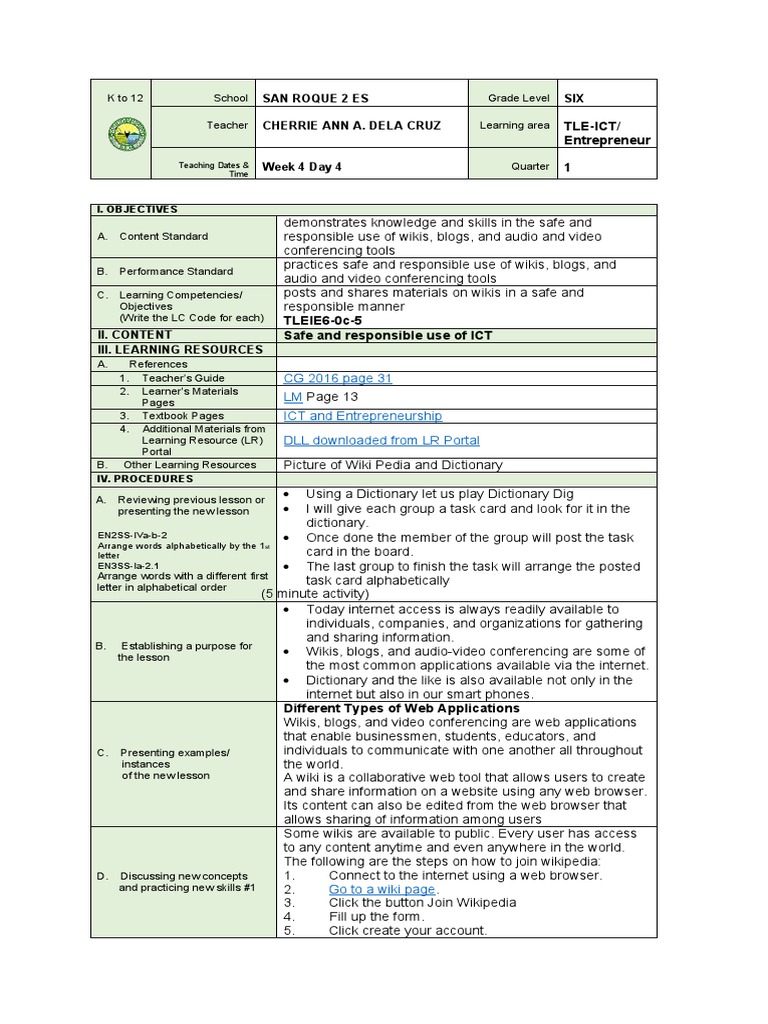 DLP Safe and Responsible Use of ICT | PDF | Wiki | Internet