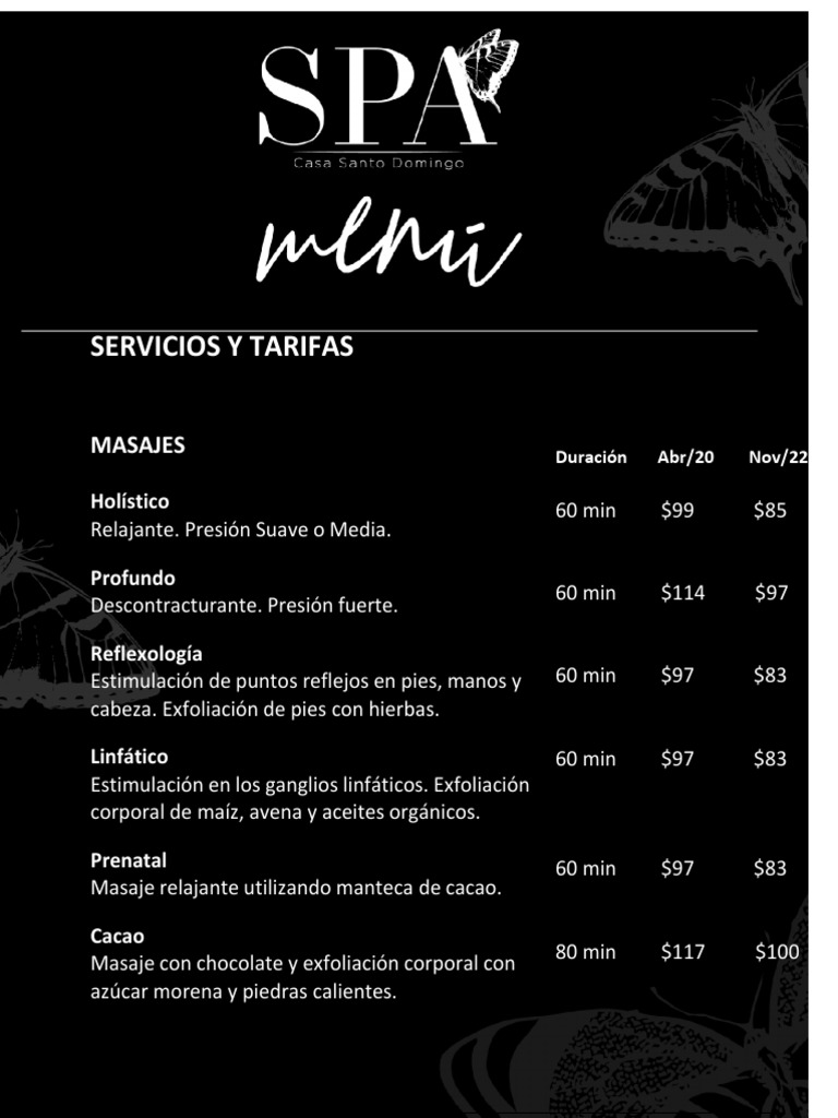 Servicios Y Tarifas: Masajes | PDF | Masaje