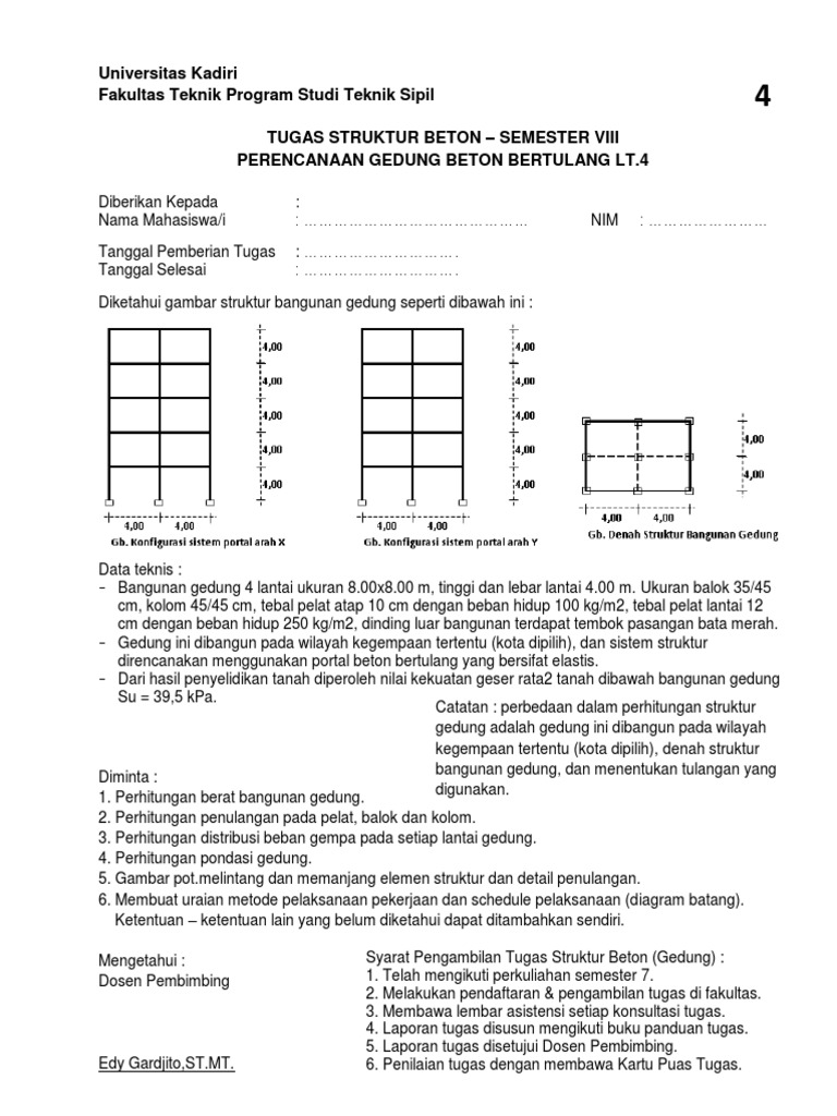 4 Tugas Struktur Beton - Gedung Lt.4 Rev. | PDF