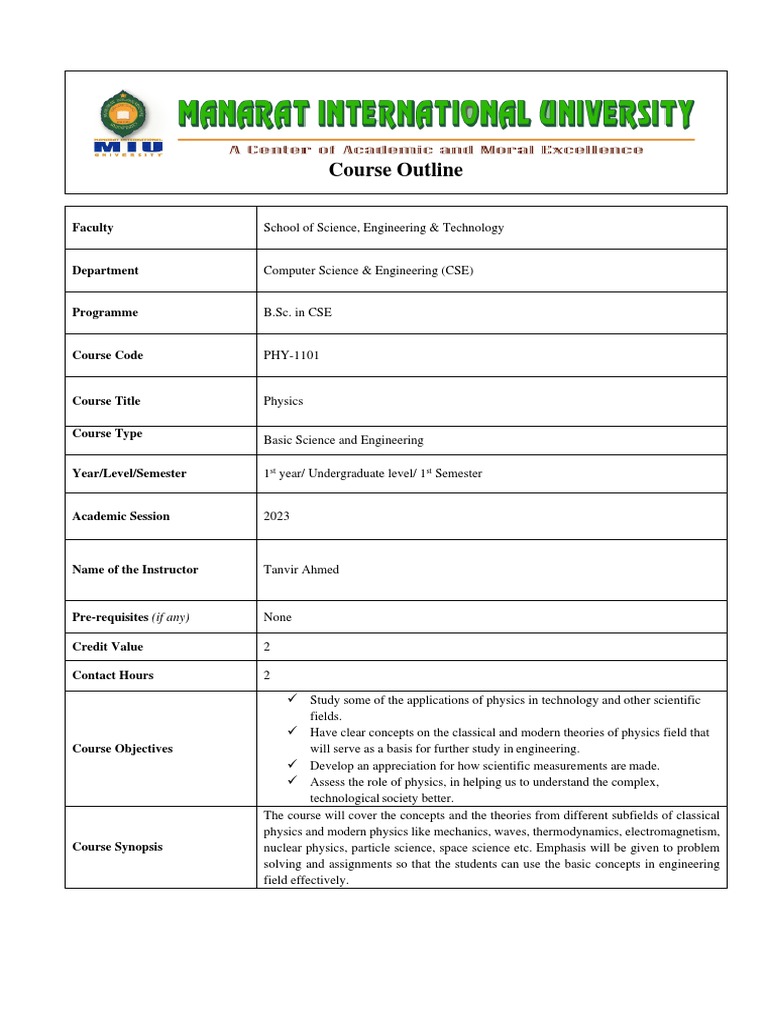 B.Sc. Physics Course Outline | PDF | Engineering | Physics