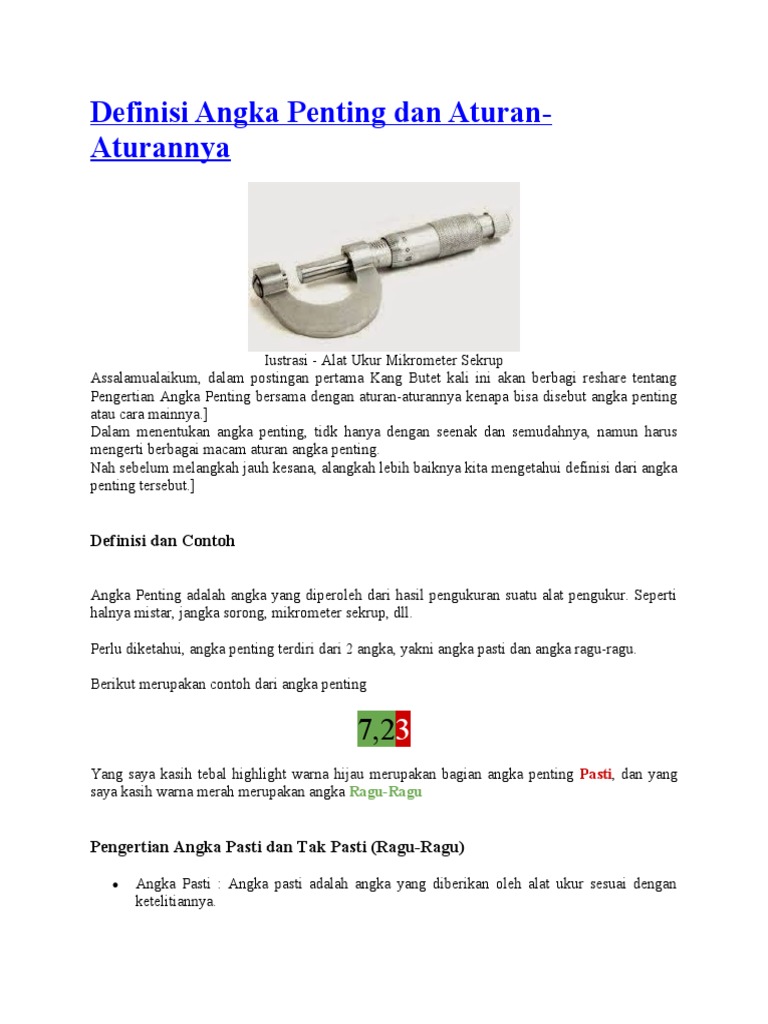 Angka Penting Definisi Dan Aturan | PDF