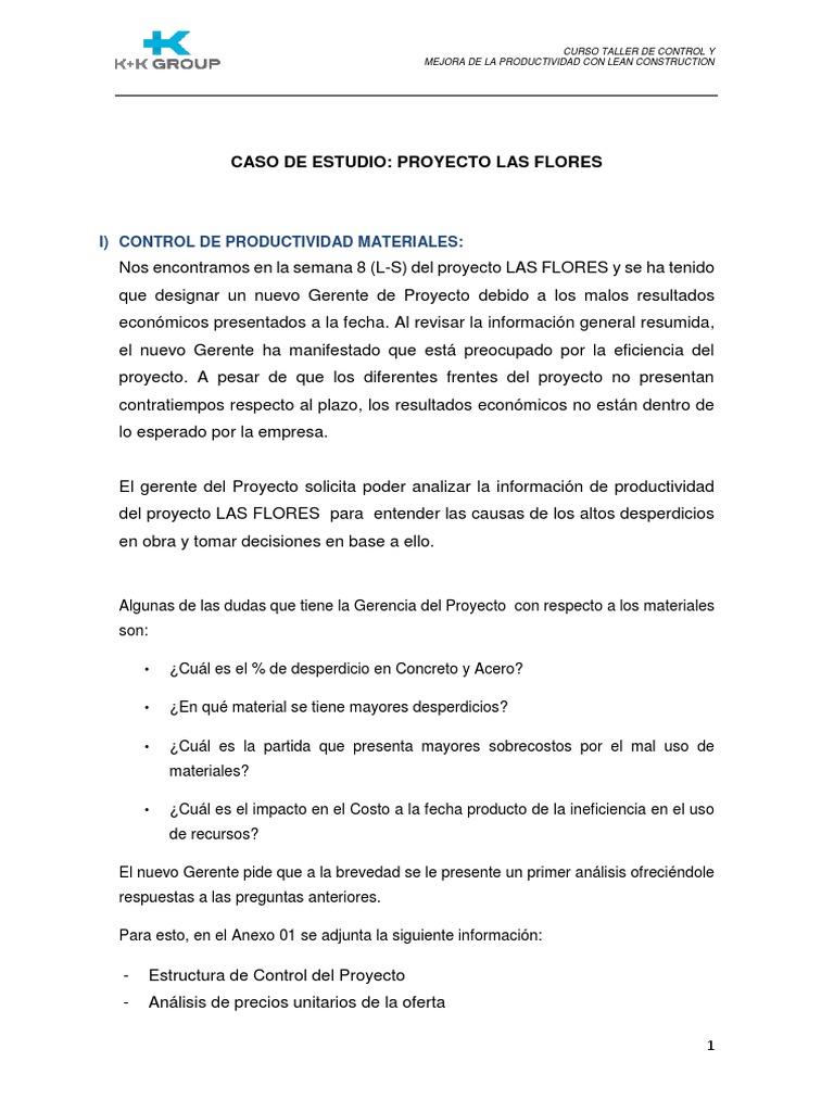 2.1 - Práctica - Control de Productividad MATERIALES - Proyecto Las Flores - REv - JVR | PDF ...