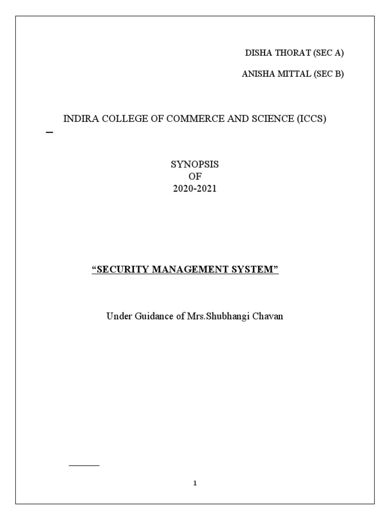 Security Managemenet System Synopsis | PDF | User (Computing) | Computer Hardware
