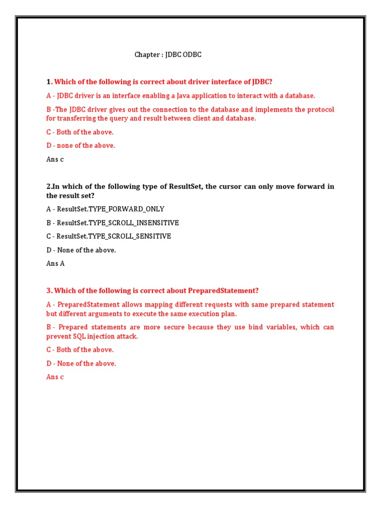 JDBC MCQs | PDF | Databases | Software JDBC MCQs | PDF | Databases | Software