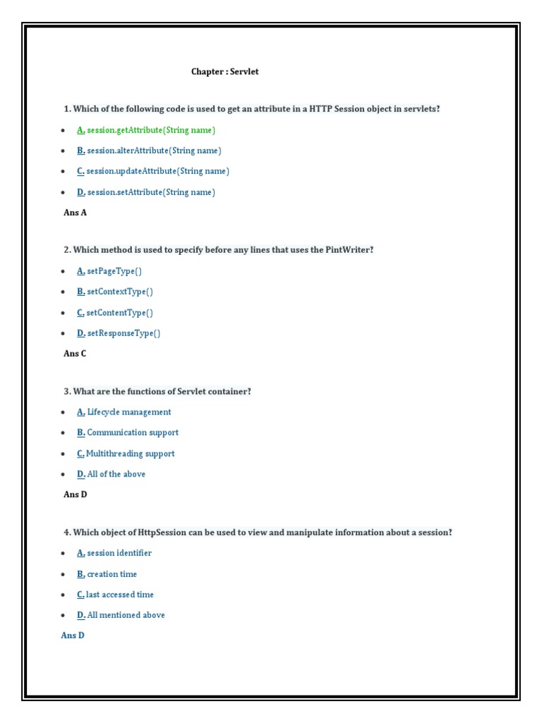Servlet MCQs | PDF | Http Cookie | Computing Servlet MCQs | PDF | Http Cookie | Computing