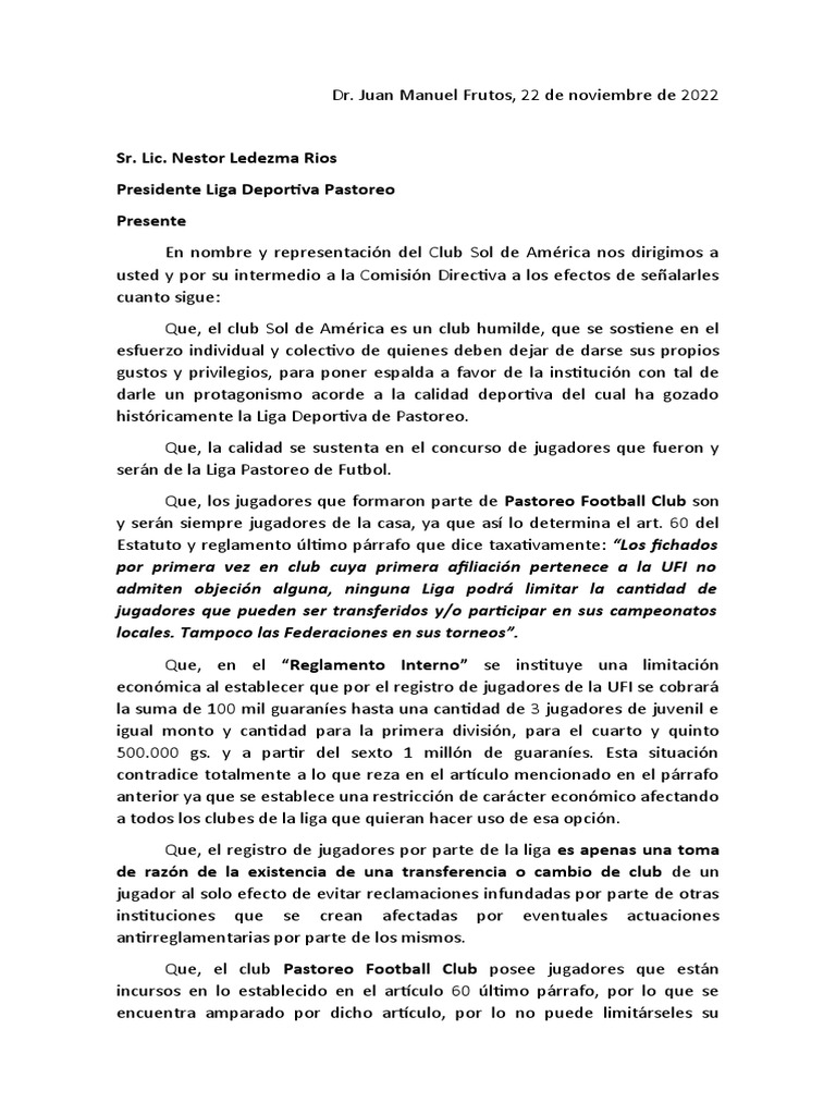 Nota Club Sol de America | PDF | Asociación de Futbol | Justicia