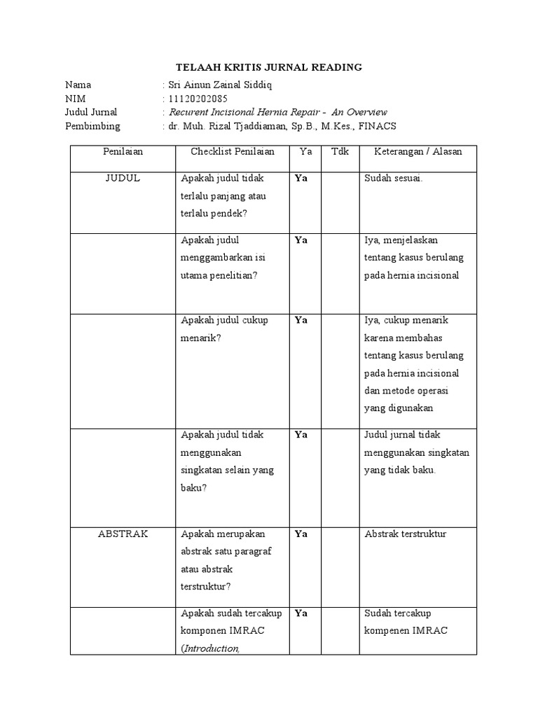 Telaah Kritis Jurnal | PDF
