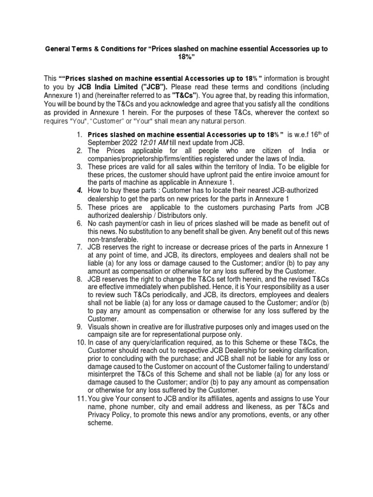 JCB Parts Price Reduction Announcement | PDF | Legal Liability | Justice