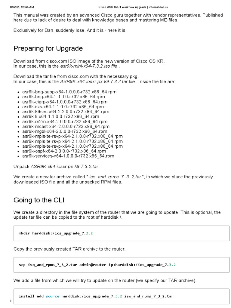 Cisco ASR 9901 Workflow Upgrade | PDF | Ios | Booting