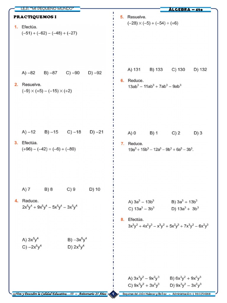 4to Álgebra - Balotario 2022 | PDF